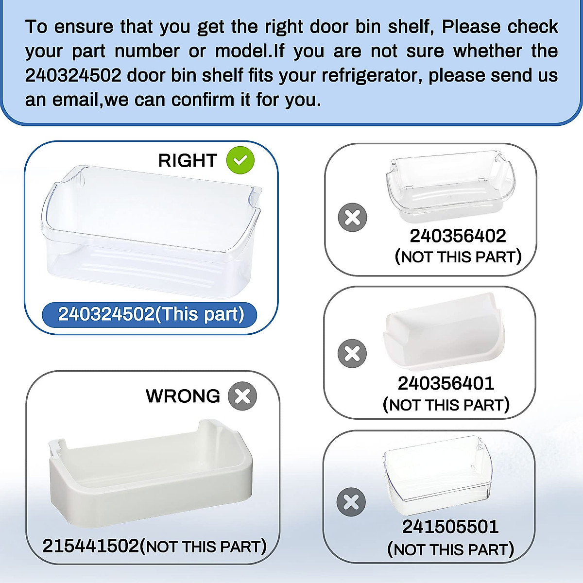240324502 Refrigerator Door Bin Shelf Replacement, Compatible with frigidaire kenmore electrolux , PS429767, AP2549806 , LFSS2312TF0 , LFSS2312TE0, LFSS2312TP0, DFHS2313MFKA ,Figure 5,6 is Fit Models