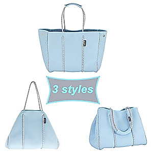 QOGiR Neoprene Multipurpose Beach Bag Tote with Inner Zipper Pocket (Light Blue, Large)