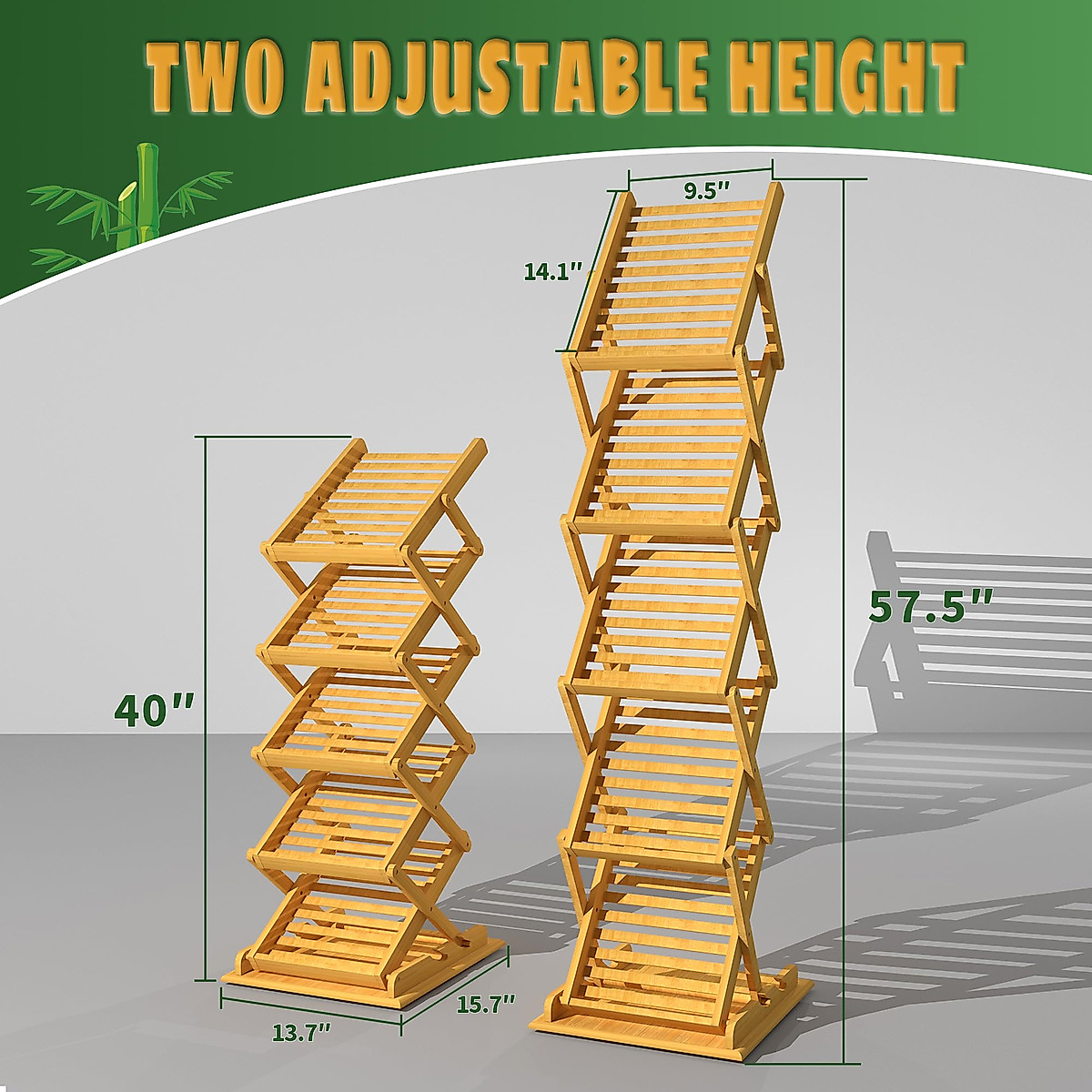 Foldable Magazine Rack Floor Stand,Bamboo Brochure Display Stand Portable Pop-up Literature Holder with 5 Pockets for Trade Show Exhibitions Office Retail Store Living Room