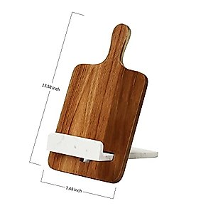 EVERBBKING Cookbook Stand，Acacia Wood Cutting Board Style Cookbook Holder for Kitchen Counter Adjustable iPad Tablet Recipe Book Stand with Marble Base
