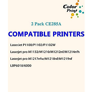 Color Print Compatible CE285A Toner Cartridge Replacement for HP 85A CE285 285A Work with Pro P1102w P1102 P1105 P1106 M1212NF MFP M1217NFW P1505n P1005 P1109w 1102w Laser Printer (2-Pack, Black)