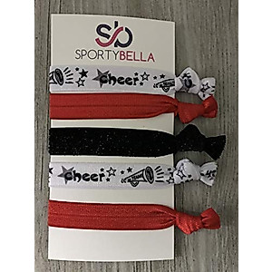 Sportybella Cheer Hair Ties (Red)- Hair Accessories For Girls, Women, Teens & Kids. No Crease, No Tug Elastic Hair Ties Set. Ponytail Holders for Cheerleaders, Cheer Teams & Coaches, 5pcs.