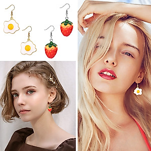 Subiceto 20 Pairs Weird Funny Earrings For Women Teens Gummy Bear Goldfish Water Bottle Mushroom Dinosaur Moon and Stars Strawberry Egg Cute Aesthetic Drop Dangle Earring Set