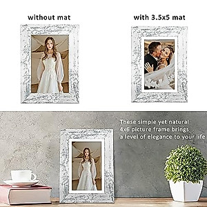 Capcillin 4x6 Picture Frame Wood Set of 2 with Glass, Display Pictures 4x6 Without Mat or 3.5x5 Photos with Mat, Wall Gallery Photo Frames, Tabletop Display and Wall Mounting, Distressed White