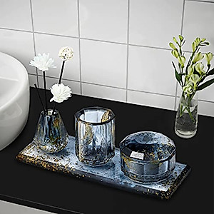 ISSEVE 4Pcs Resin Molds for Bathroom Accessories Set, Silicone Molds for Resin Casting - Toothbrush Holder Cup & Diffuser Bottle Mold, Tray & Jar Mold with Lid Kit for Countertop Vanity Organizer