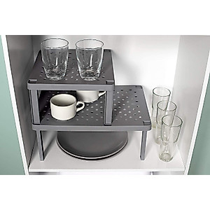 Level Collection Stackable, Kitchen Cabinet and Pantry Organizer, Modular Shelves- Set of 4 Shapes (Gray)