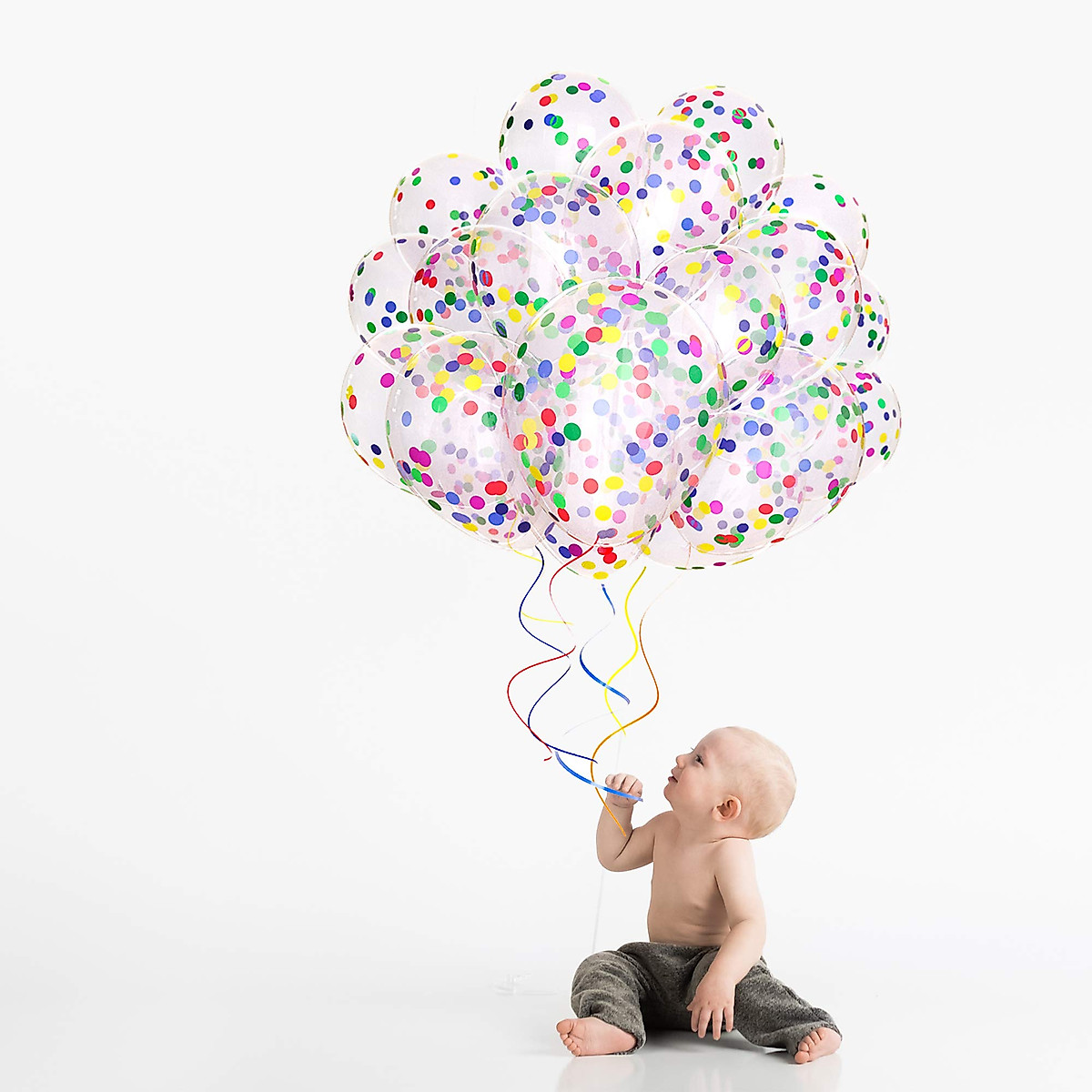 60 Pack Dandy Decor Rainbow Confetti Balloons w/Ribbon | Rainbow Balloon | Party Balloons | Helium Balloons | Multi Colored Balloons | Birthday Balloons | Globos para Fiestas | Bright Balloons