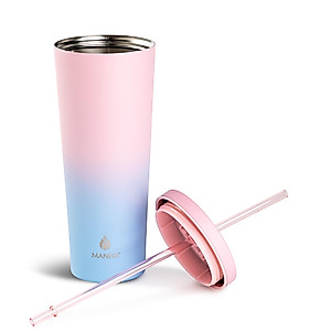 Manna Chilly Double-wall Vacuum Insulated Stainless Steel Tumbler with Splash-proof Lid and Reusable Tritan Straw - 24 Oz - Sky Blue Ombre