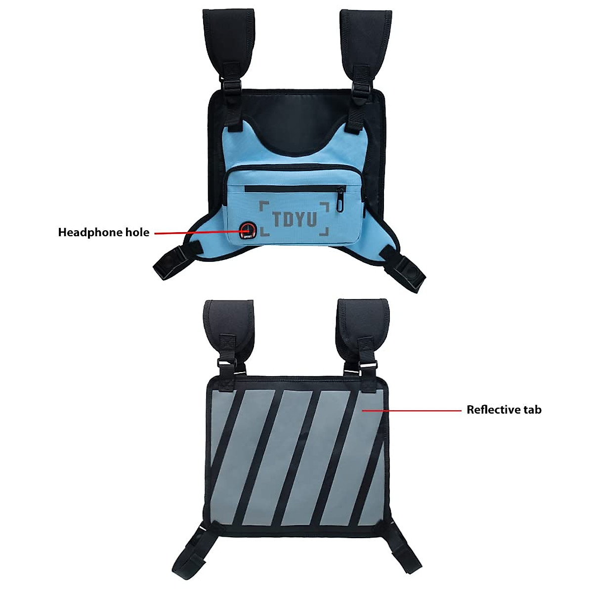 Klykon Chest Bag,Chest Rig Bag Pack Harness Reflective Utility Light Bags Fashion for Men Women Night Running Exercise Hiking Blue