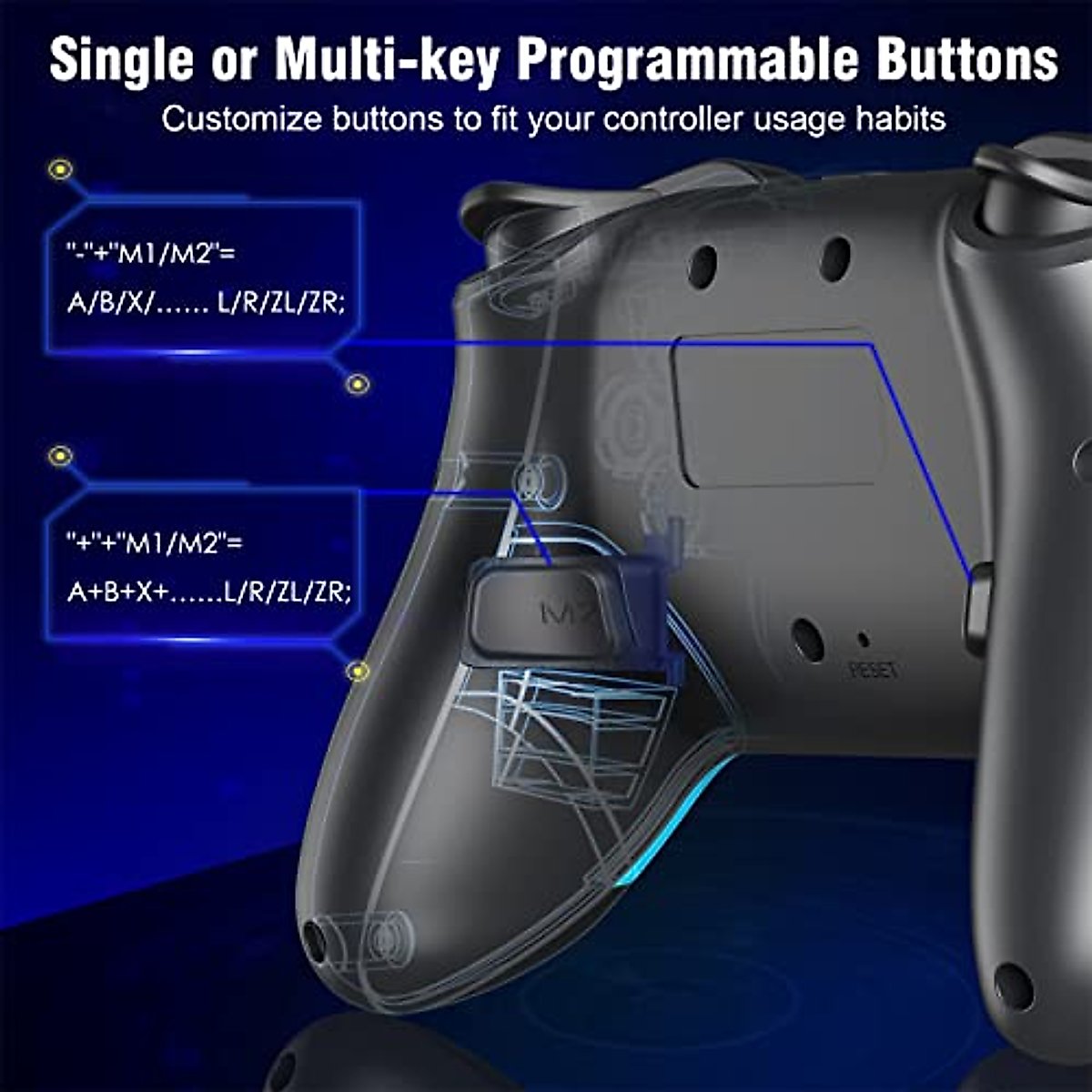 Switch Controller, Wireless Switch Pro Controller for Switch/Switch Lite/Switch OLED, Extra Switch Controller with Paddles, Programmable Switch Control Remote Gamepad with Back Buttons,Wake-up,Turbo