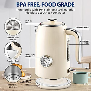 SULIVES Electric Kettle, 1.7L Stainless Steel Tea Kettle with Temperature Gauge, 1500W Water Boiler with LED Light, BPA-Free, Auto Shut-Off and Boil-Dry Protection