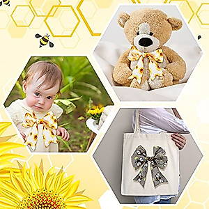 20 Yards Bee and Sunflower Wired Ribbon 2.5 Inch Wide Honeybee Craft Ribbon Black Yellow Wired Edge Ribbon for DIY Wrapping Crafts Decor Party Ornaments, 4 Rolls