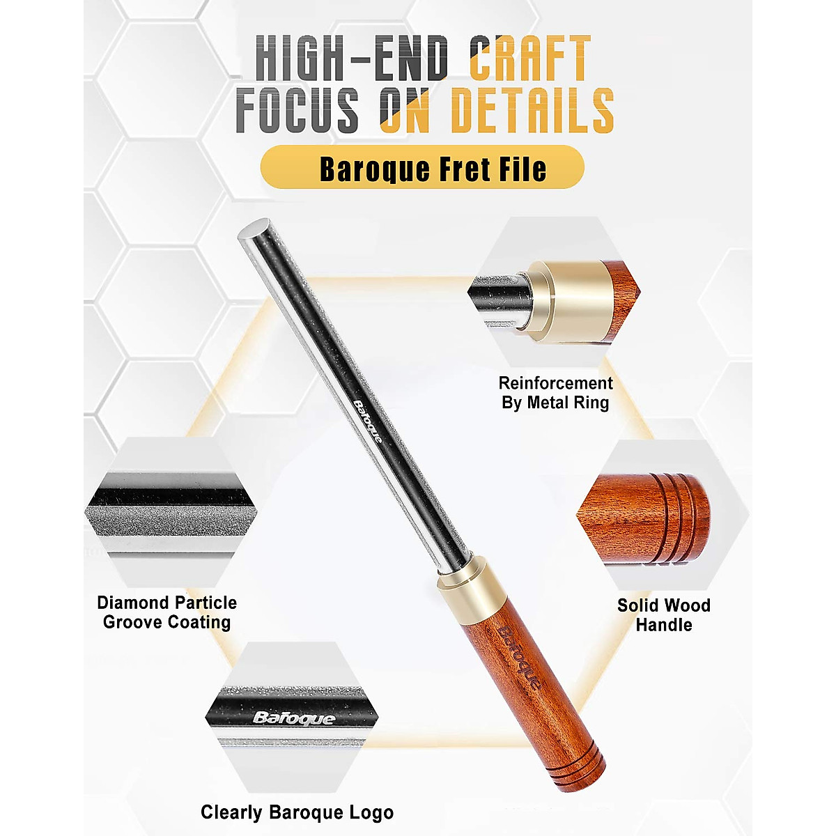 Baroque Fret Crowning Files Diamond, Guitar Fret Crown Dressing File, Fret Repairing Tools, Luthier Tools, Improved 3rd Generation, with 3 Sizes for Guitars, Ukuleles, Bass, Banjo, Mandolin