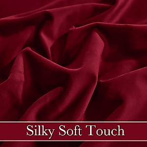 RYB Home Velvet Curtains for Bedroom - Light & Heat Block Back Tabs Window Treatment Energy Efficient Privacy Protection Drapes for Party Backdrop,Film Room, Ruby Red, W52 x L96 inches, 2 Panels