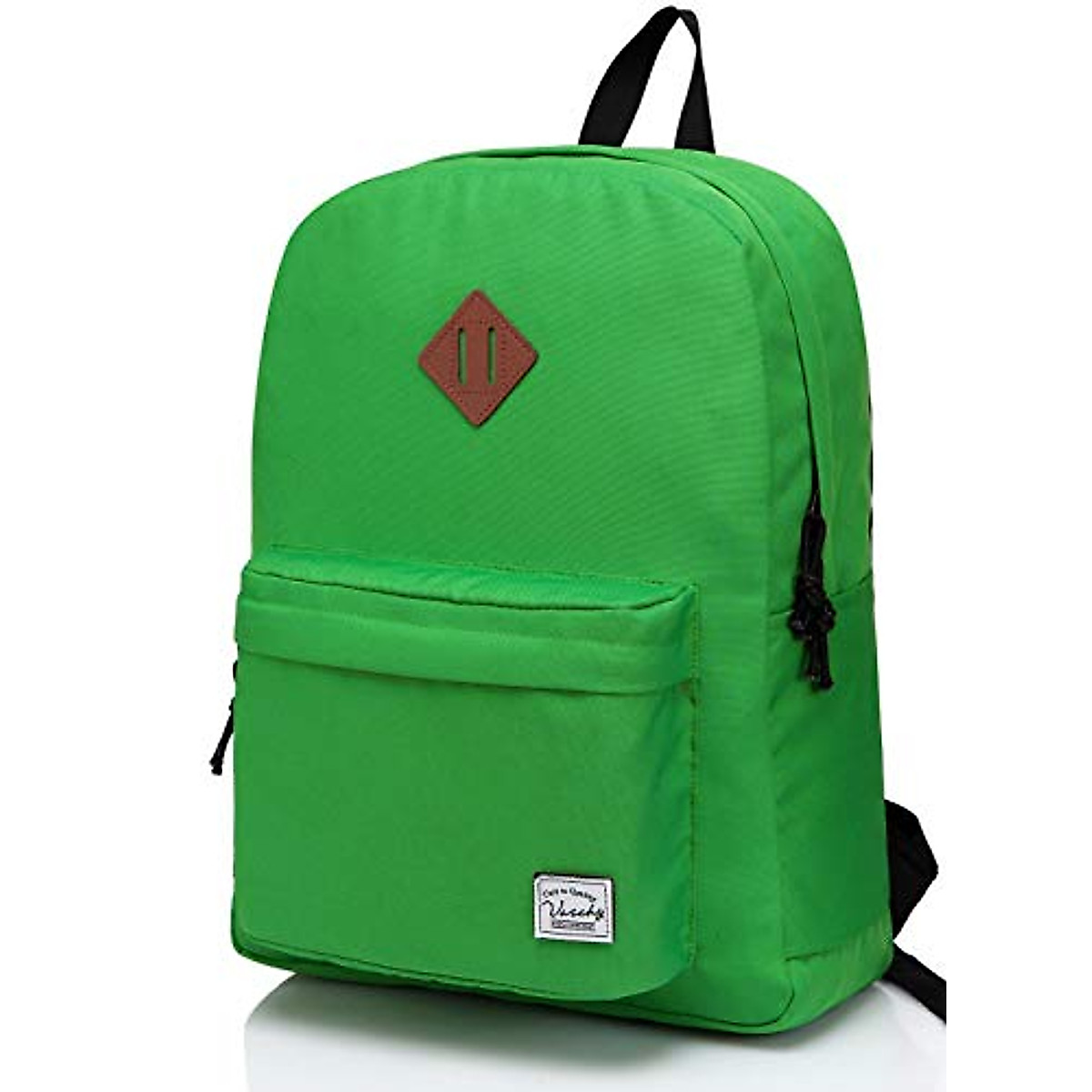 VASCHY Lightweight Backpack for School, Classic Basic Water Resistant Casual Daypack for Travel with Bottle Side Pockets (Green)
