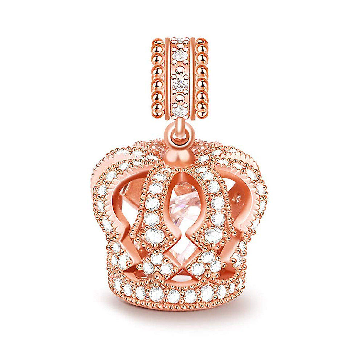 GNOCE 18K Rose Gold Charm Pendant 925 Sterling Silver You Are The Queen Crown Dangle Charm With Cz Fairytale Princess Prince Noble Splendor Shine Crown Bead Fit All Bracelet Necklace