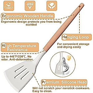 Kitchen Utensils Set, 26 Pcs Non-Stick Silicone Cooking Utensils Spatula Set with Holder, Sturdy Wooden Handle, Heat Resistance Silicone Kitchen Gadgets Utensils Set, White