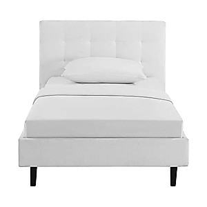 Modway Linnea Upholstered White Full Platform Bed with Wood Slat Support