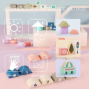 Wooden Building Blocks Set, City Construction Stacker Stacking Preschool Learning Educational Toys, Toddler Toys for 3+ Year Old Boy and Girl Gifts