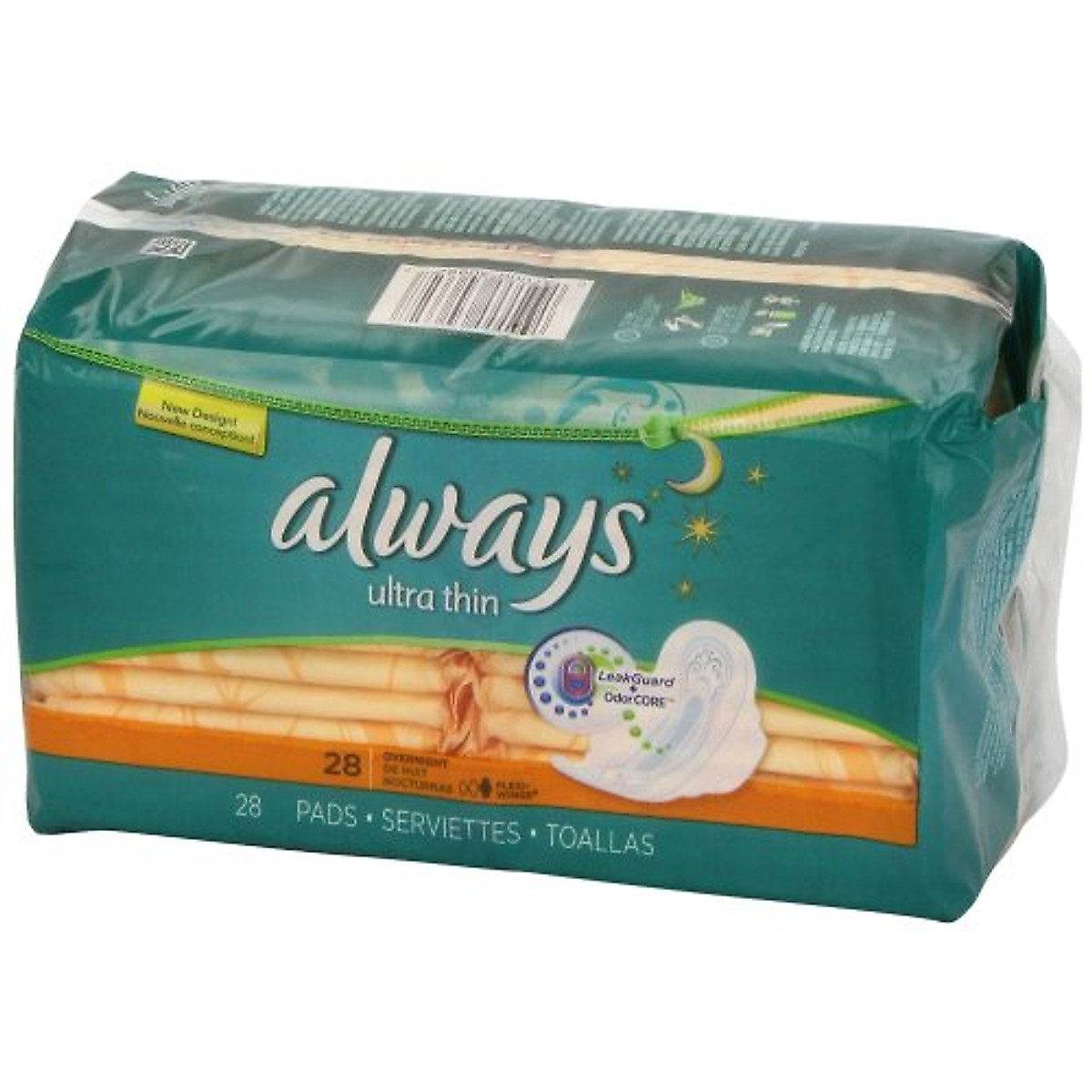 Always Ultra Thin Feminine Pads for Women with Wings, Size 4, Overnight Absorbency, Unscented, 28 Count (Pack of 1)