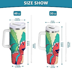 Nexawaveo Dinosaur with Boys Tumbler With Handle And Straw 30-40oz Insulated Tumbler Cups With Lid Stainless Steel for Cold Water and Drinks for School Work Sports Car Travel and Weekends