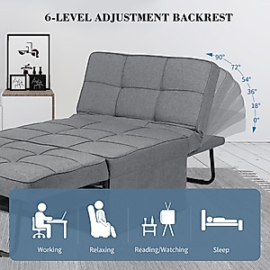 Ainfox Sofa Bed, 4 in-1 Sleeper Chair Bed Multi-Function Folding Convertible Couch Chair Ottoman Bed for Apartment, Small Space (Sky Gray)