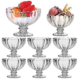 Small Footed Tulip Clear Glass Dessert Bowls 4oz,100ml Cute Dessert Cups for Sundae,Fruit,Salad,Snack,Cocktail,Condiment,Ice Cream Cups All Purpose Serving Bowls,Trifle Tasters Bowls For Party 8pcs