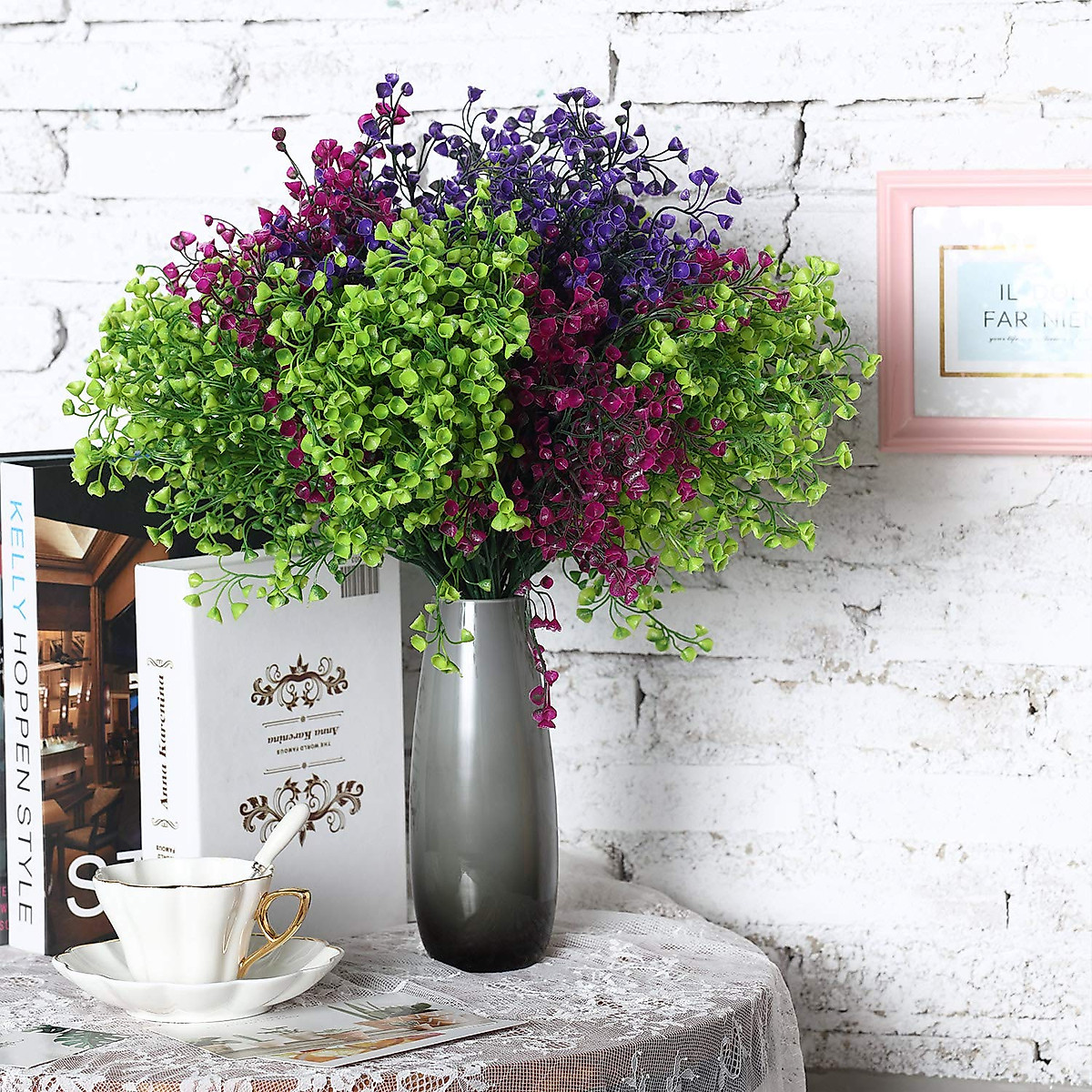 WILLBOND 12 Bundles Artificial Flowers Outdoor Artificial Plant Decor UV Resistant Fake Plastic Flowers Faux Shrubs for Home Garden Porch Hanging Planters Outdoor Spring Summer Decoration (Green)