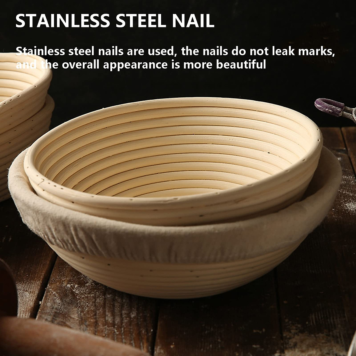 JKARY Wood Pulp Bamboo Bread Proofing Basket Set of 2 9 Inch Round Bread Fermentation Basket Bulk Baking Supplies Sourdough Bowl Baguette Tray for Bread Dough Sourdough Couche Pizza Dough with Cover