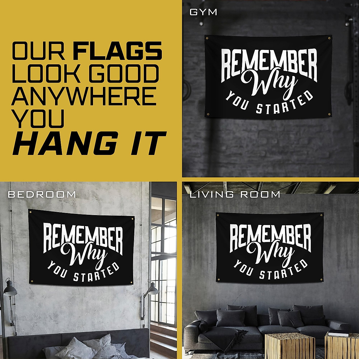 Gold Trident Remember Why You Started Motivational Gym Banner - Inspire Your Workout with this Banner - Perfect Fitness Wall Decor for Gym, Dorm - Stay Motivated with Cool Motivation Art - 3x5 Feet