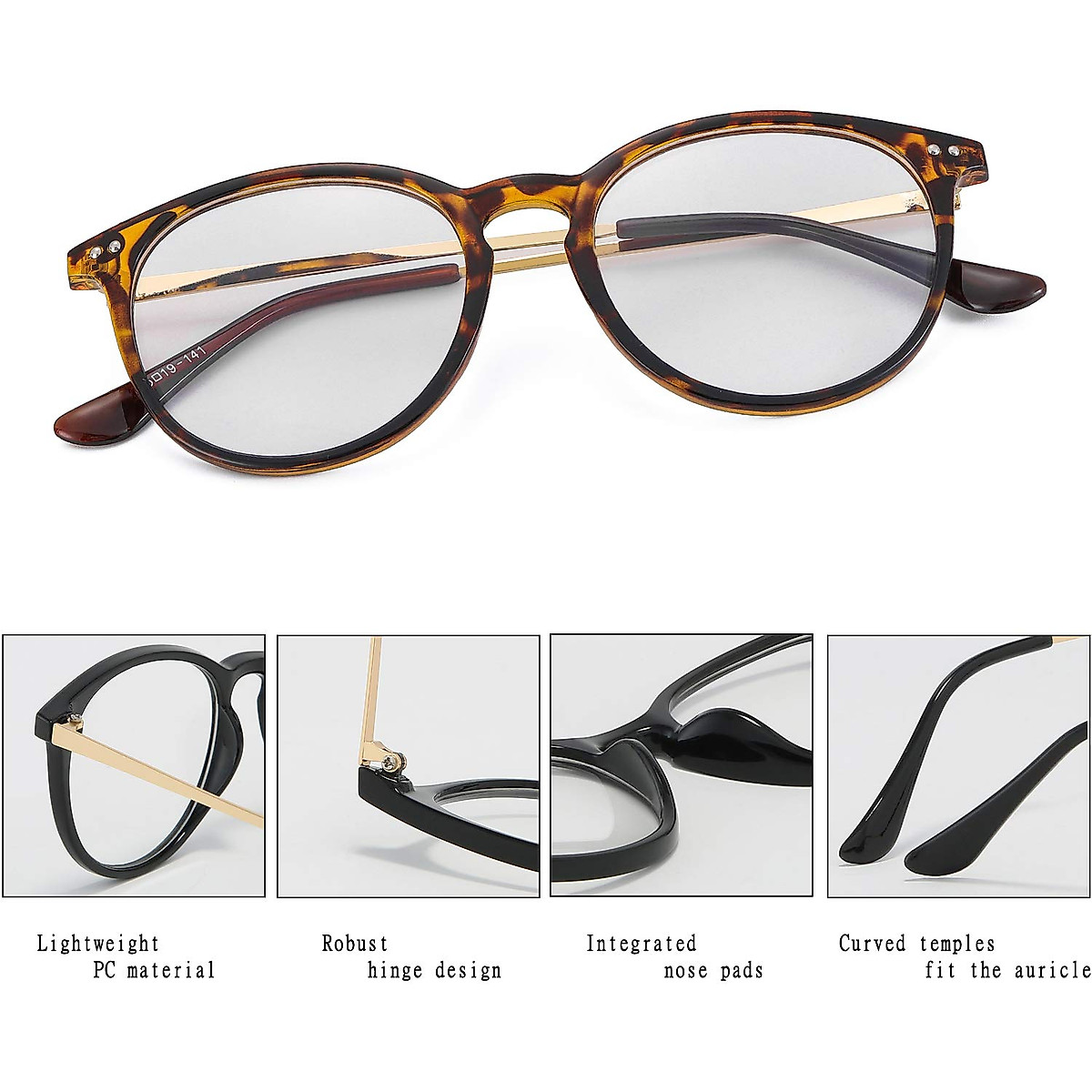 Kursan Non Prescription Clear Lens Fake Glasses for Women Men Retro Round Plastic Frame Eyeglasses (Trotoise)