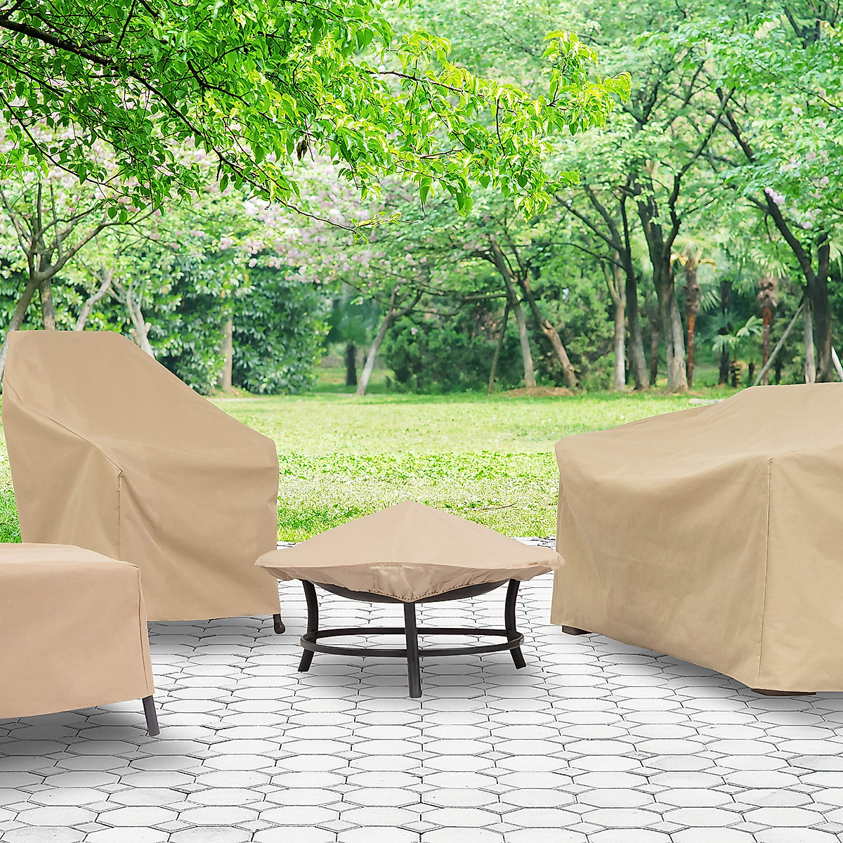 Modern Leisure Outdoor Chair Cover - Weather-Resistant Fabric - Furniture Protection Perfect for Patio, Deck, and Porch - 33" L x 34" W x 31" H - Kahki - 2-Pack