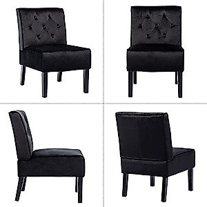 Freemax Velvet Fabric Accent Chair Armless Leisure Side Chair Cute Decorative Slipper Chair Small Tufted Single Sofa Chair for Living Room Bedroom Office Reading Room Nook (Black)