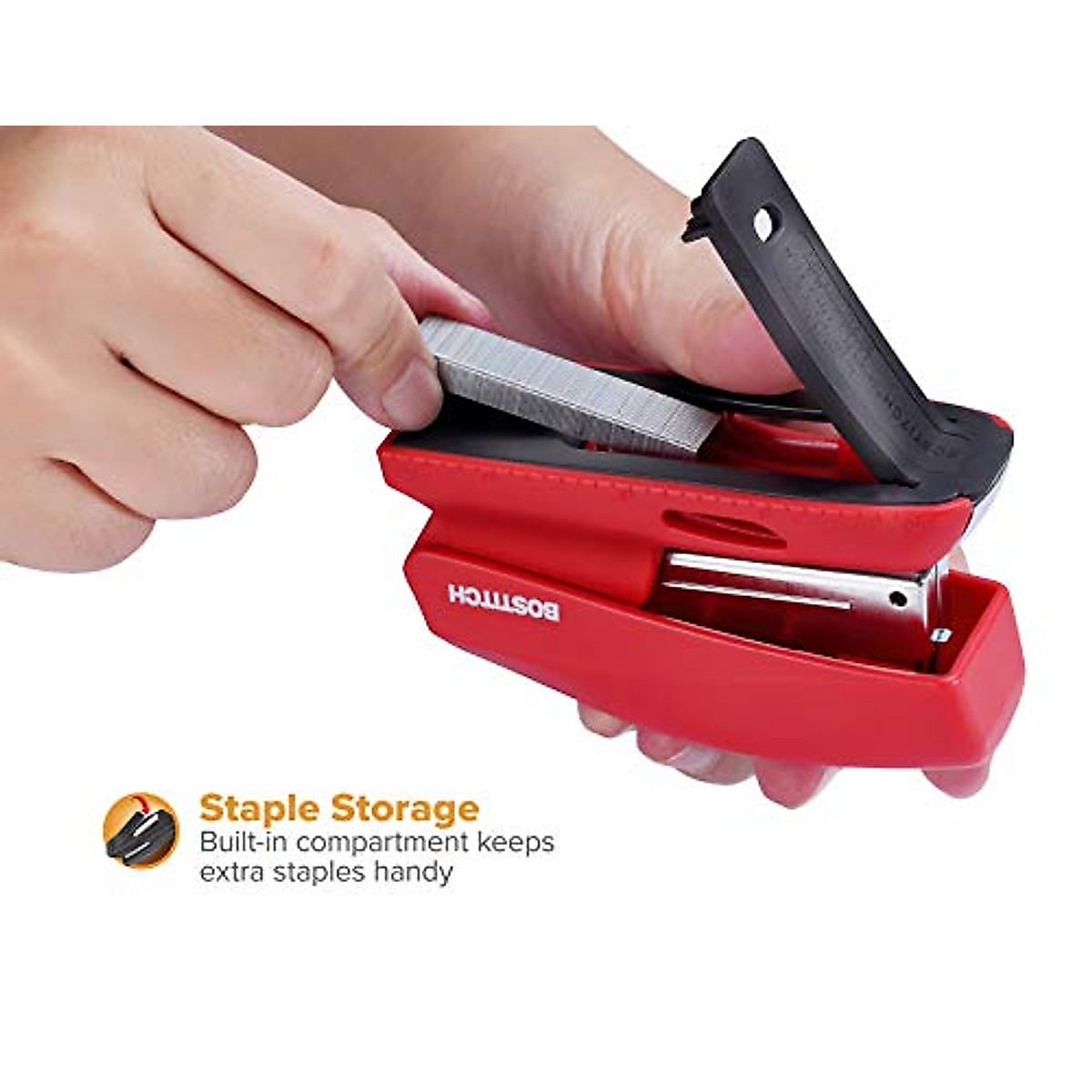 Bostitch Office 20 Sheet Mini Stapler with 210 Staples, Fits into the Palm of Your Hand, Red