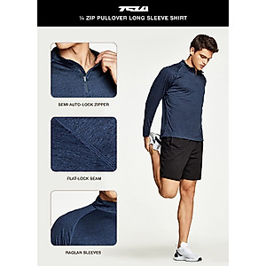 TSLA Men's 1/4 Zip Pullover Long Sleeve Shirt, Quick Dry Performance Running Top, Athletic Quarter Zip T-Shirt, 2pack 1/4 Zip Pullover Black/Slate Grey, Medium