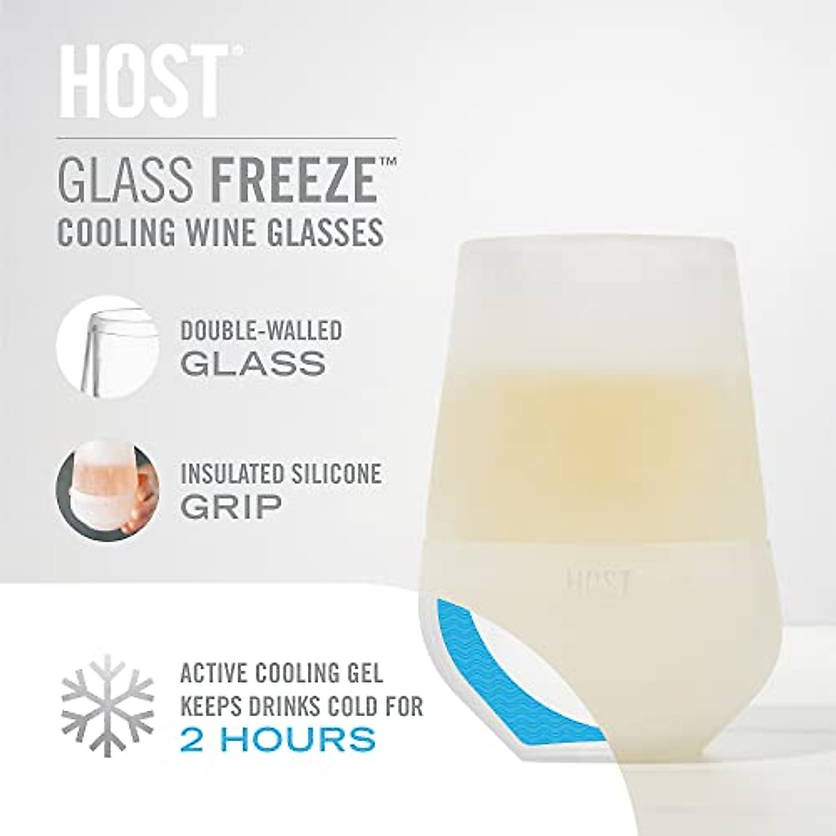 Host Freeze Cooling Glasses, Freezer Gel Stemless Wine Glasses for Red & White Wine, Insulated Glass with Silicone Band, Set of 2, 8.5 oz