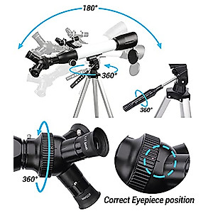 Telescope,20X-167X HD Telescop 60mm Aperture 500mm AZ Mount Astronomical Refracting Telescope Adjustable Portable Telescopes with Adjustable Tripod, Phone Adapter, Nylon Bag…