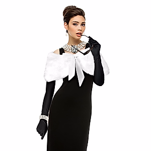 Hoosige 7 Pcs 1920s Flapper Costume Accessory for Women Vintage 1950s Accessory Faux Fur Shawl with Sunglasses Pearl Strand Necklace Tiara Long Black Gloves for Halloween Cosplay Costume