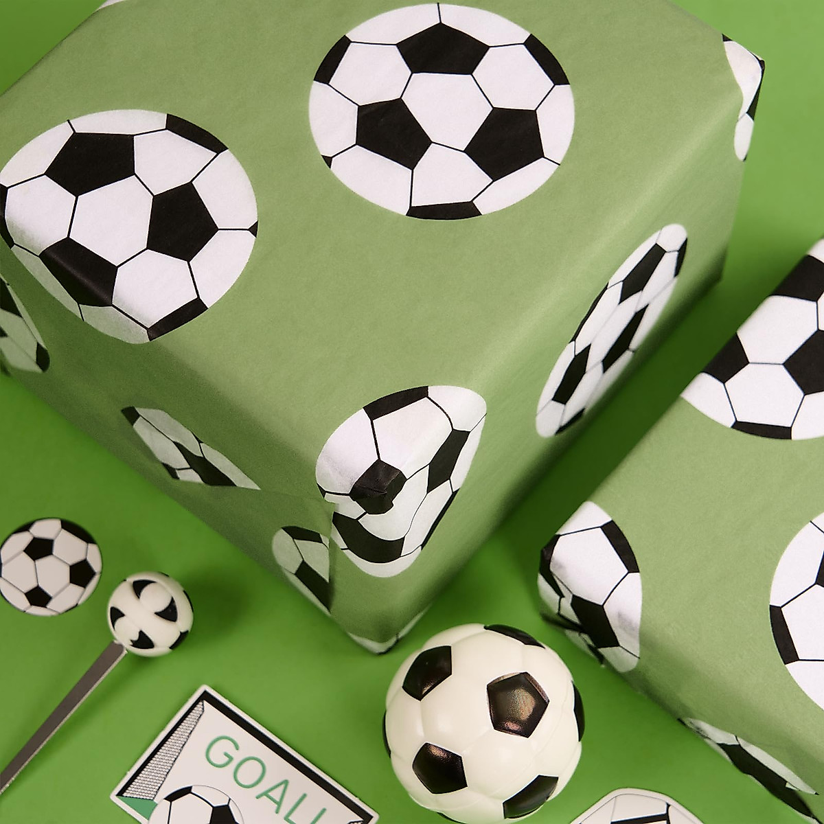 PAPER FAIR 60 Sheet Soccer Pattern Tissue Paper 20 x 20in Green White Black Football Art Gift Wrapping Paper DIY Craft Art Paper for Baby Shower Birthday Party Gift Packing