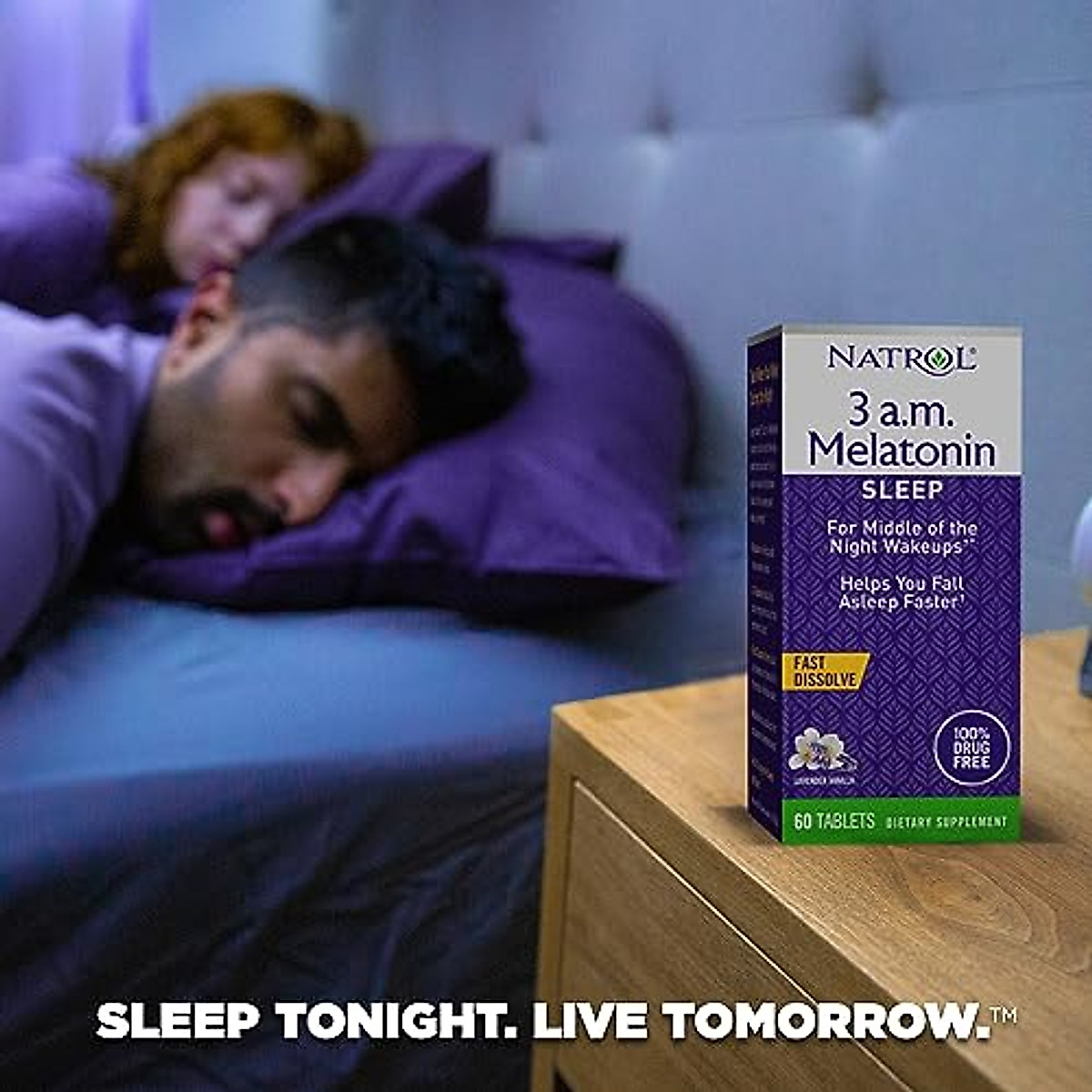 Natrol, 3 a.m. Melatonin Sleep Aid Strengthens Immune System 100 DrugFree and Natural Lavender Vanilla Flavor Fast Dissolve Tablets, 60 Count