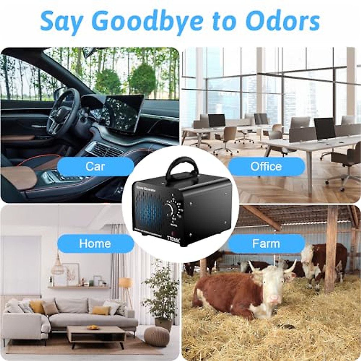 Ozone Generator 15,000mg/h, Commercial Ozone Machine Odor Removal, High Capacity Ozone Machine, Home Ozone Generator for Car, Home, Smoke, Pet, etc (Black) - by TTDMK