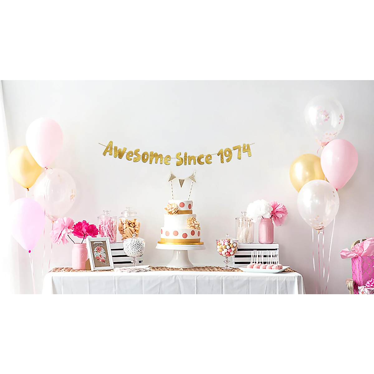 Awesome Since 1974 Gold Glitter Banner - 50th Birthday and Anniversary Party Decorations