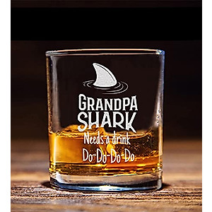 Grandpa Shark Needs A Drink Do Do Do Do Whiskey Glass - Gift For Grandpa From Grandkids