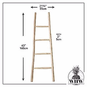 Farmers Towel Ladder, Handmade, Natural Teak, Rustic Beach House Style, 4 Rungs, Over 5 Feet Tall (63 Inches) 8.5 lbs