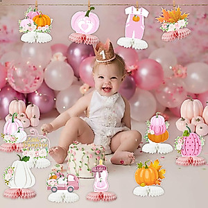 12PCS Little Pumpkin Baby Shower Decorations Honeycomb Centerpiece Fall Party Table Decor for Girls Pink Table Toppers Honeycomb 3D Table Decoration for Baby Shower Birthday Party Supplies