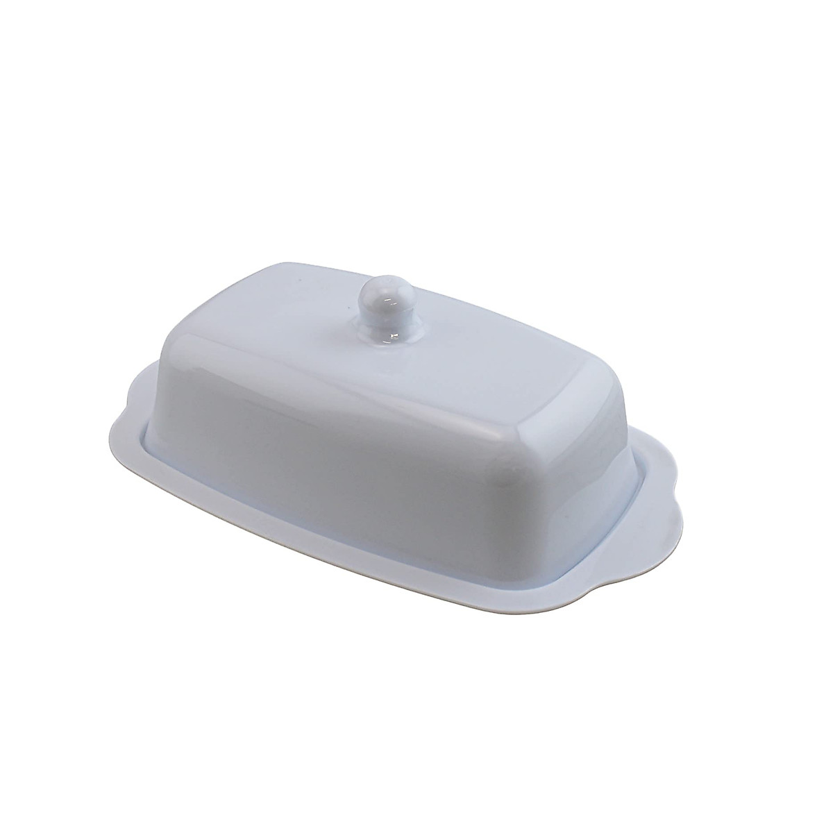 White Plastic Rectangle Butter Dish with Lid Easy Scoop, No Mess Lid Carry Handles and Knob Top BPA Free Holds Full American Bar of Butter