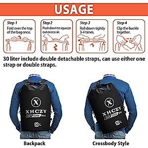 X XHCZY Portable Cooler Bag with Roll Top,Classic Collapsible Backpack Cooler,Insulated, 100% Waterproof, 24+ Hours Cooling for Camping,Boating,Fishing, Hiking, Picnic and Beach(Black)