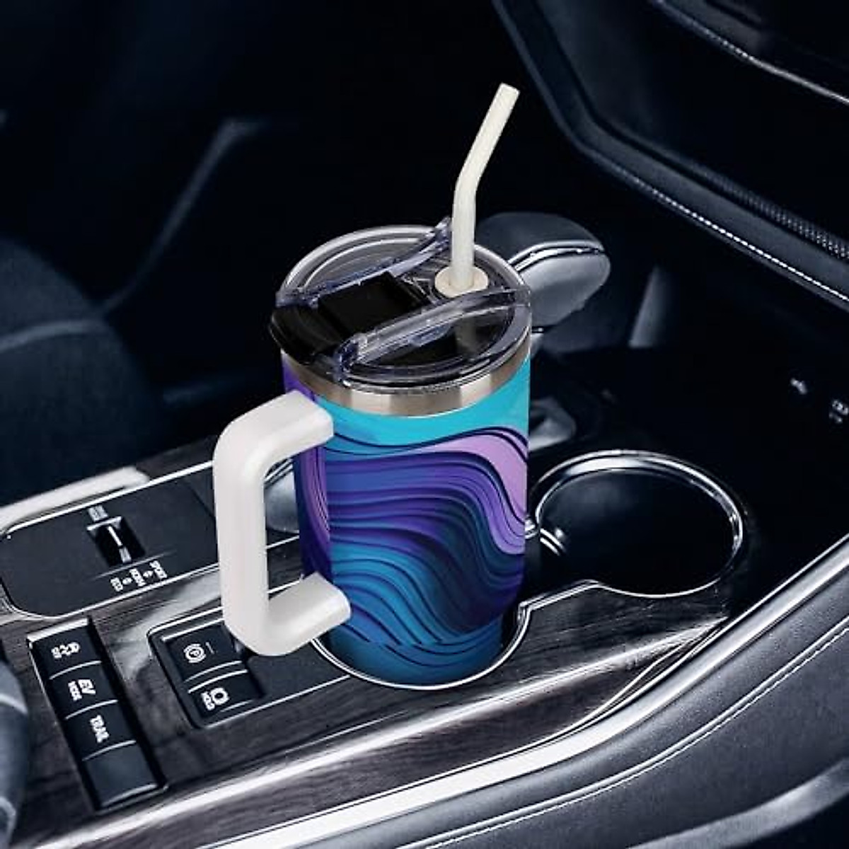 LLUTSNTH 40 Oz Vacuum Tumbler with White Handle Leakproof Insulated Tumbler Wavy Purple Stainless Steel Travel Mug with Lid And Straw Coffee Cup Cute Water Bottles Cup Holder Friendly