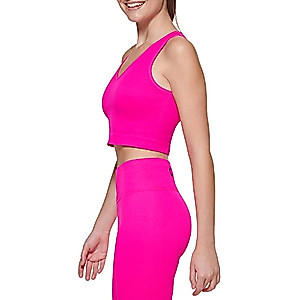 Calvin Klein Performance Women's Ribbed V-Neck Crop Top, Hot Magenta, X-Large