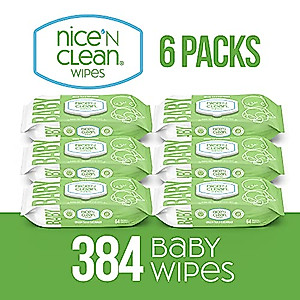 Nice 'N Clean Scented Baby Wipes | Made with Plant-Based Fibers | Green Tea Cucumber Scent | 64 Wipes (Pack of 6)